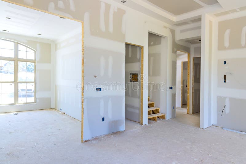 Plastering Drywalling Newly Constructed House during a Construction Phase Stock Photo - Image of ...