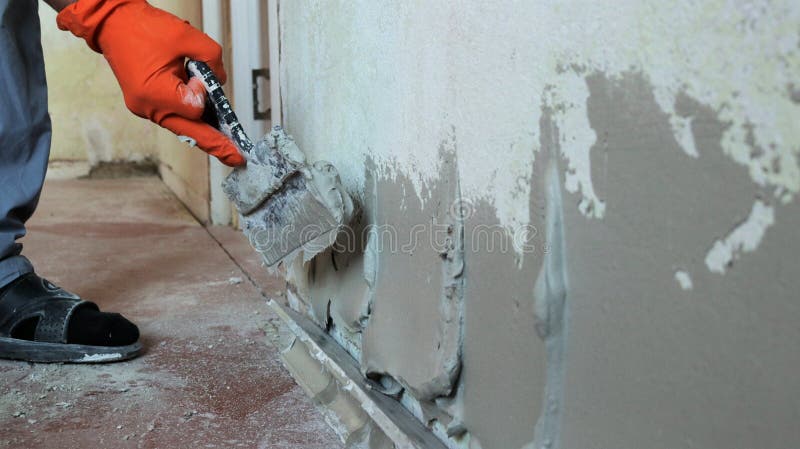Plastering a Room Wall with an Elastic Mortar Stock Image - Image of ...