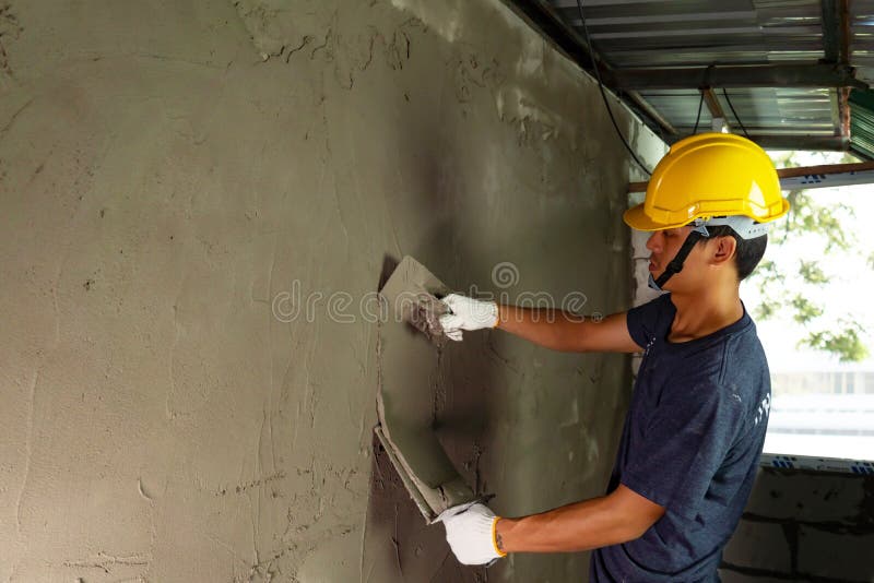 Plastering in Wall Plastering in the Building Stock Photo - Image of ...