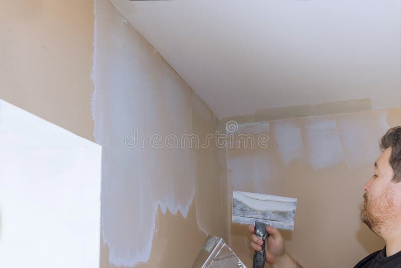 Plastering Wall Coating Putty Plaster on the Wall Stock Image - Image ...