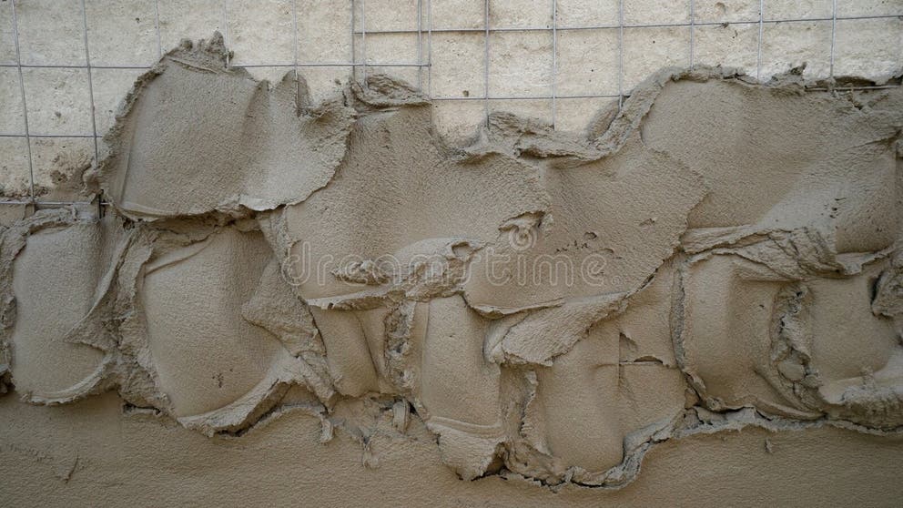 Plastering a Wall with a Metal Mesh, Applying Cement Mixture Stock ...