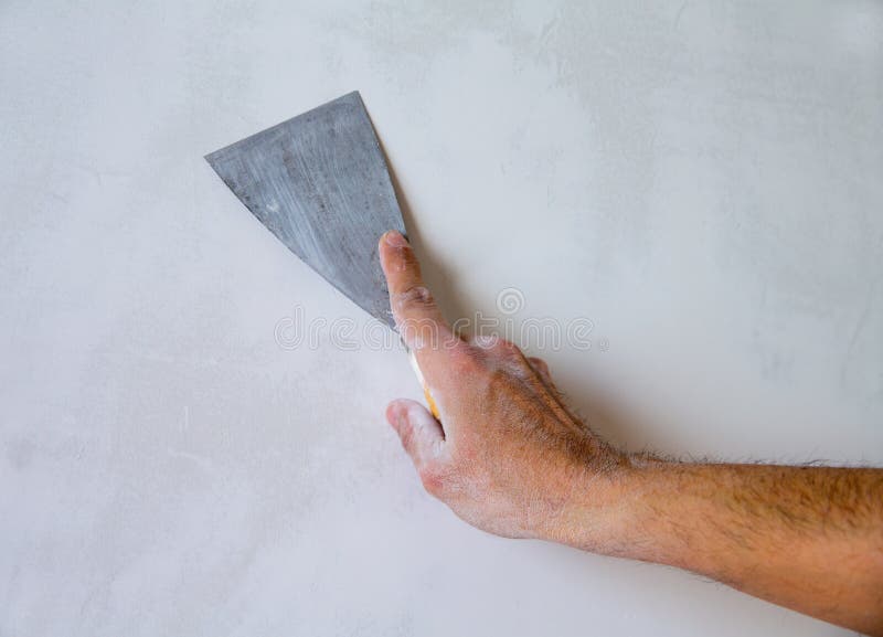 Plastering Wall with Plaste and Plaster Spatula Trowel Stock Photo ...
