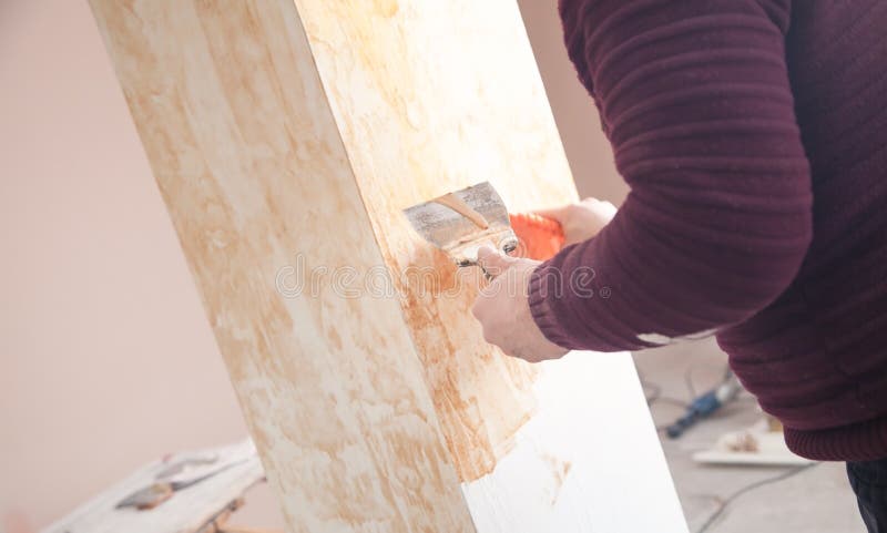 Plastering a Wall with Spatula. Renovation Stock Photo - Image of ...