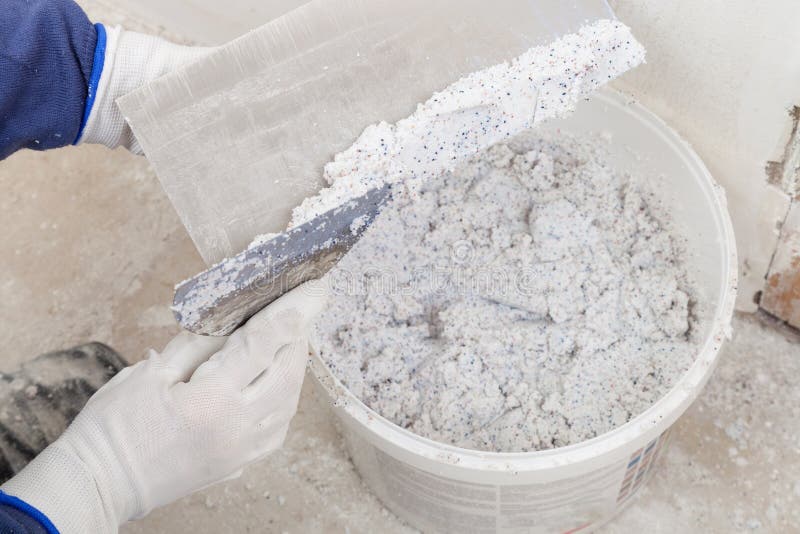 Plastering Walls with Decorative Plaster Stock Photo - Image of palette ...