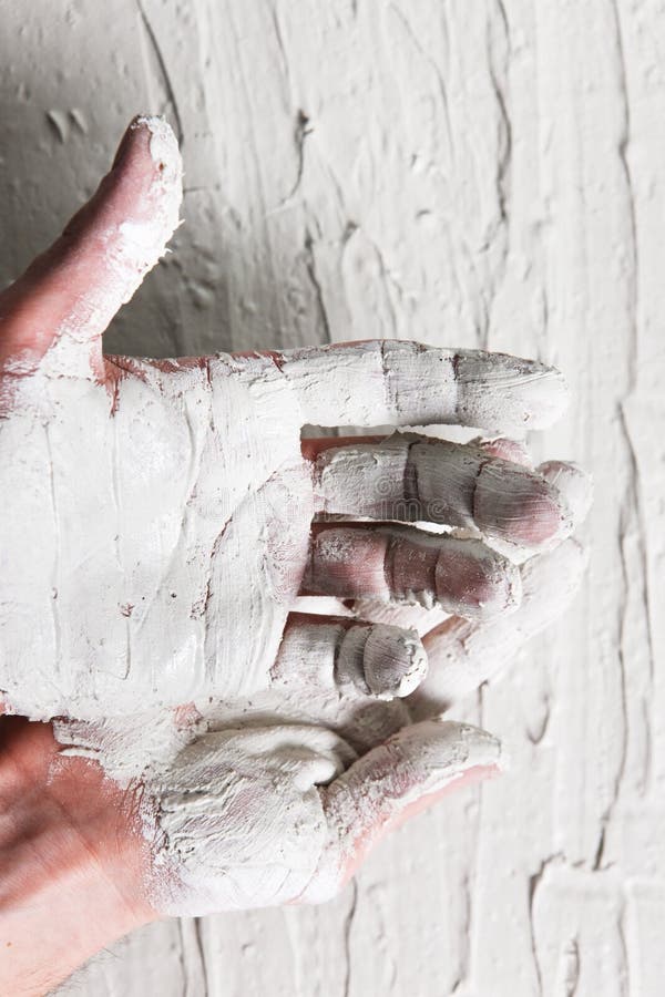 Plastering Work, Dirty Worker Hand in White Stucco Stock Image - Image ...