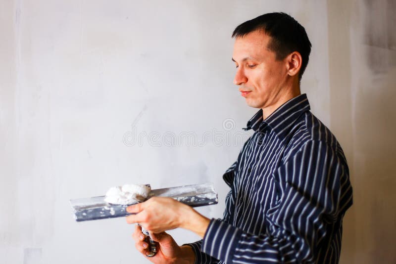 Plastering. stock image. Image of working, people, indoors - 54664545
