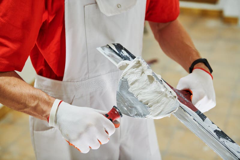 Plasterer at work stock photo. Image of development, stucco - 18246216