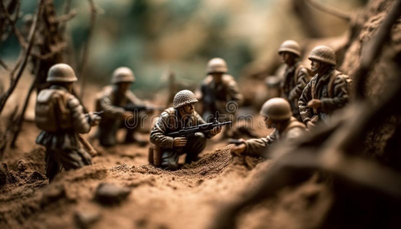 Plastic Army Men in Uniform Aiming Rifles Generated by AI Stock ...