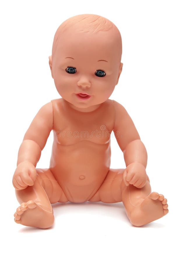 Plastic Baby Doll on Isolated White Background Stock Photo - Image of ...