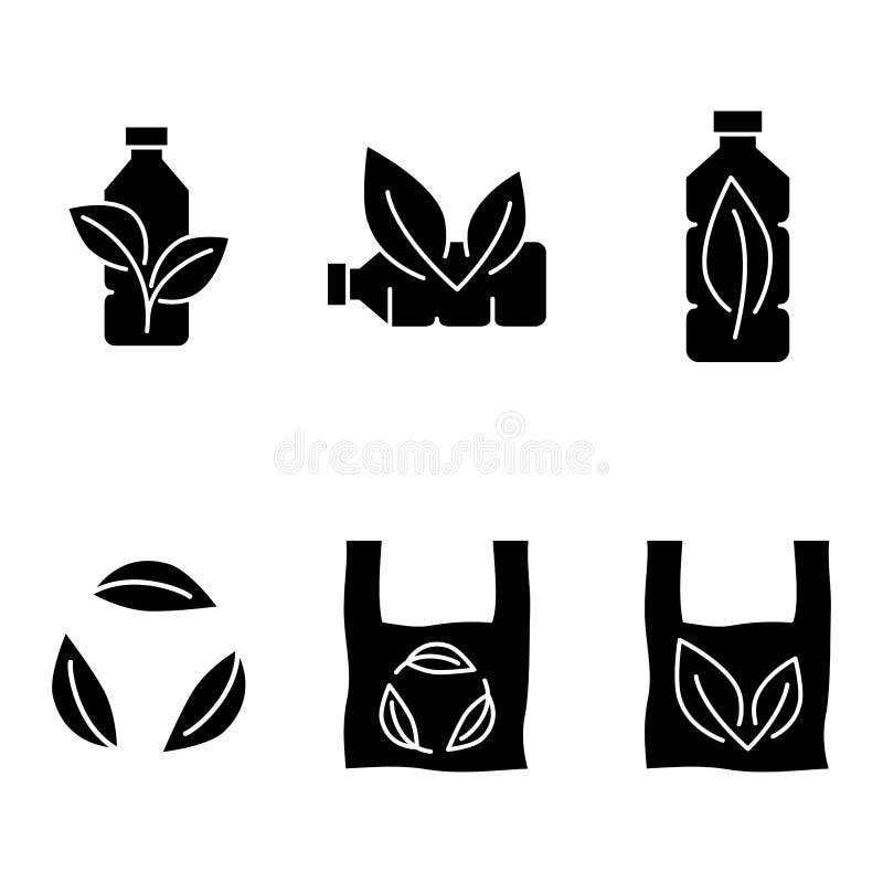 Plastic Bag and Bottle with Leaf Icon. Biodegradable, Compostable and ...