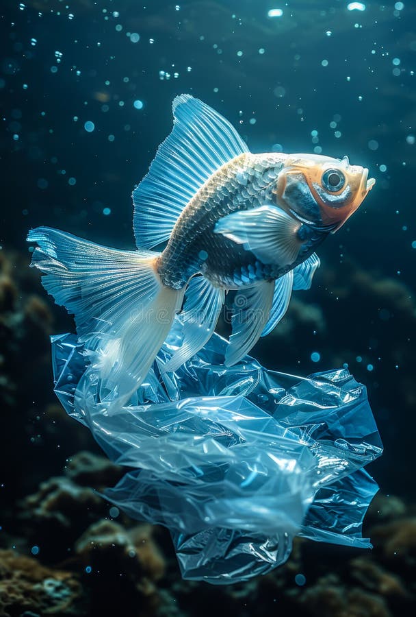 Plastic Bag Caught in Fish. Environmental Pollution Stock Photo - Image ...