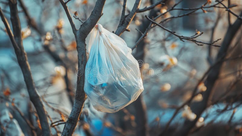 A Plastic Bag Caught in a Tree Branch Stock Illustration - Illustration ...