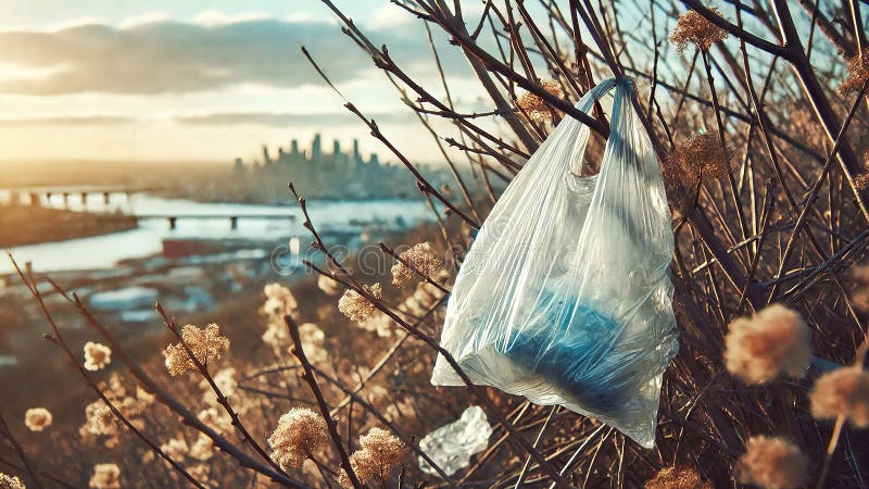 Plastic Bag Entangled in Bush Branches Stock Illustration ...