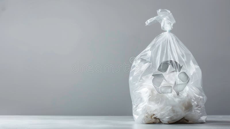 A Plastic Bag Filled with Trash is Seen Lying on Top of a Table Indoors ...