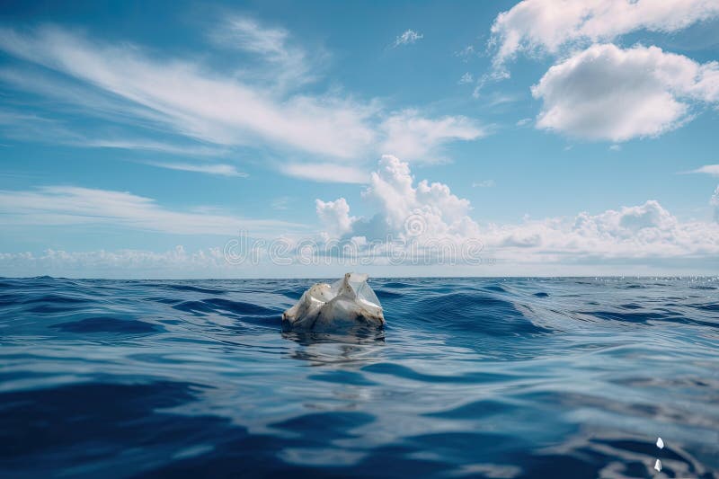 Plastic Bag Floating in the Middle of the Ocean, with View of Blue Sky ...