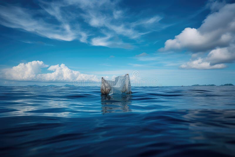 Plastic Bag Floating in the Middle of the Ocean, with View of Blue Sky ...