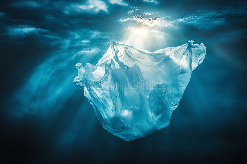 Plastic Bag Floating on the Ocean Surface, AI Generated Stock ...