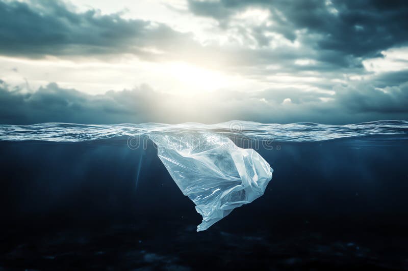 Plastic Bag Floating on the Ocean Surface, AI Generated Stock ...