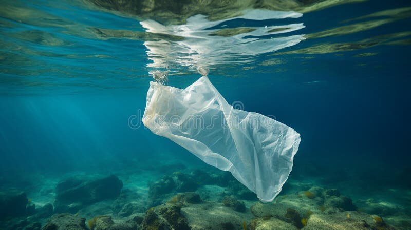 Plastic Bag Floating on the Surface of the Ocean. Pollution Concept ...
