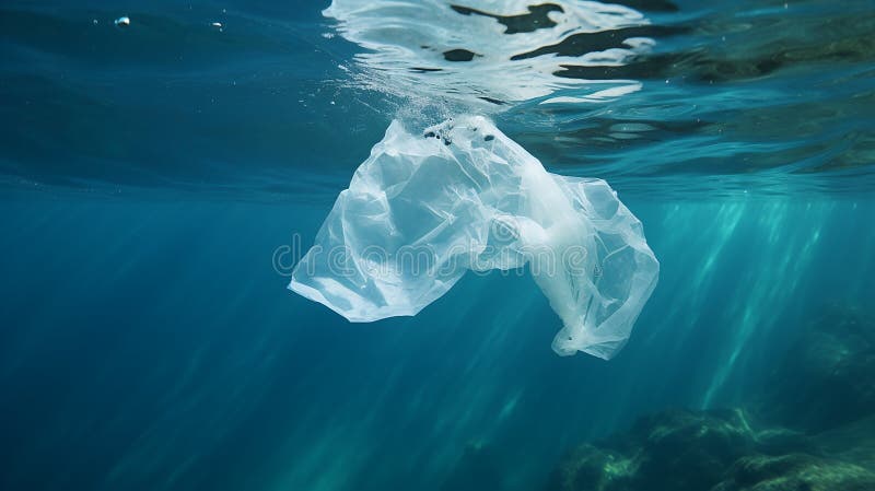 Plastic Bag Floating on the Surface of the Ocean. Pollution Concept ...