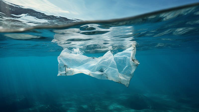Plastic Bag Floating on the Surface of the Ocean. Pollution Concept ...
