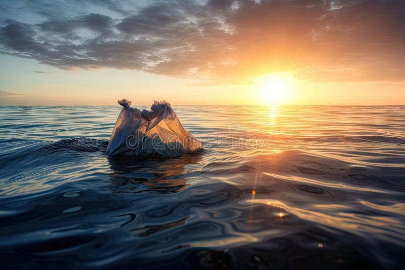 Plastic Bag Floating on the Surface of the Ocean, with Sun Shining Down ...