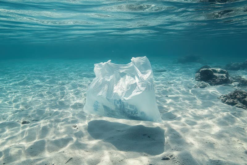 Plastic Bag Floating Underwater Causing Ocean Pollution Stock Photos ...