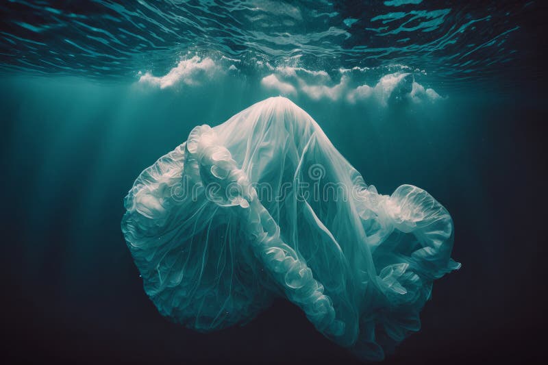 Plastic Bag Floating Underwater in the Ocean. Microplastic Sea ...