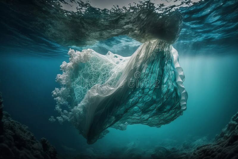 Plastic Bag Floating Underwater in the Ocean. Microplastic Sea ...
