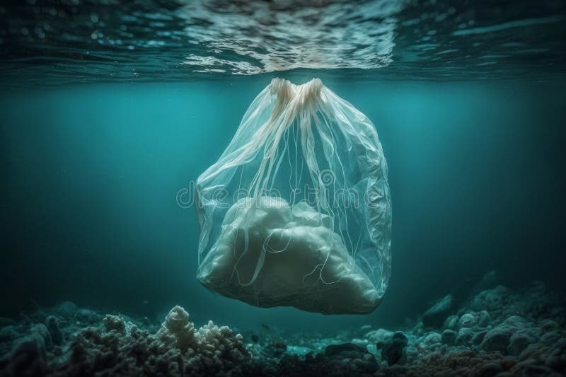Plastic Bag Floating Underwater in the Ocean. Microplastic Sea ...