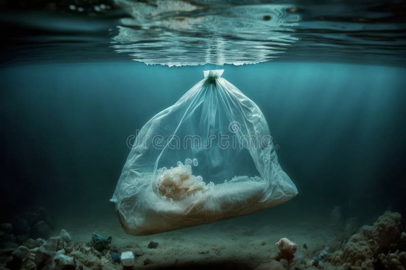 Plastic Bag Floating Underwater in the Ocean. Microplastic Sea ...