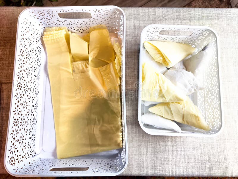 Plastic Bag Folded into a Triangle for Storage. Ways of Storing and ...