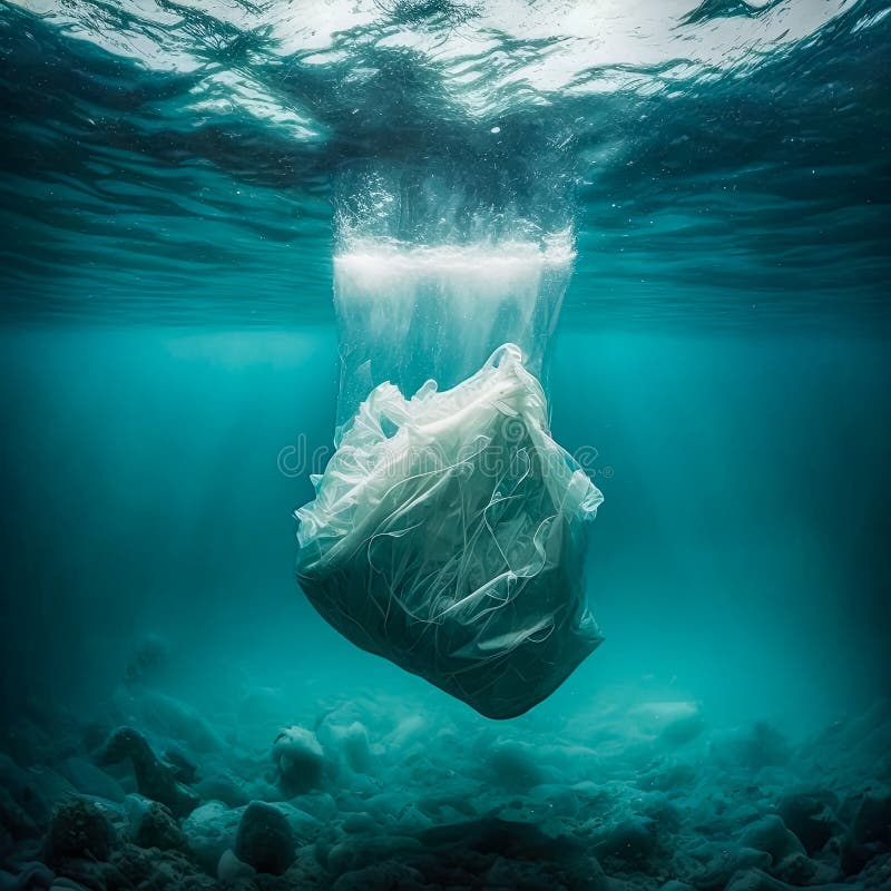 Plastic Bag with Garbage in World Ocean Stock Image - Image of garbage ...
