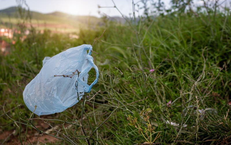 Plastic Bag on the Ground in Nature. Stock Image - Image of ground ...