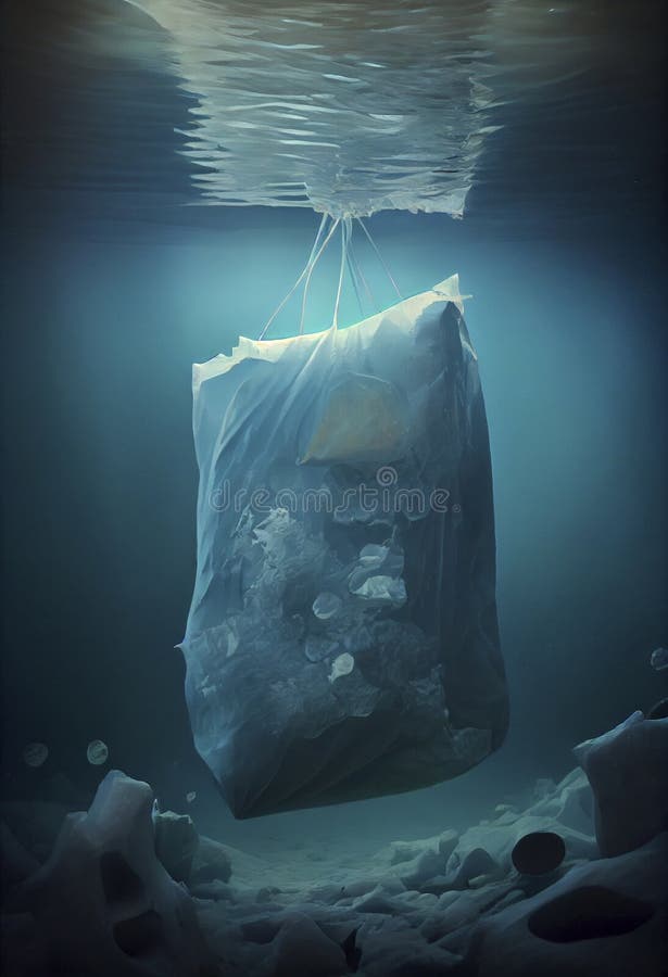 Plastic Bag in the Ocean. Generative AI Stock Illustration ...