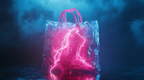 Plastic Bag with Pink Lightning Inside Symbolizing Environmental Danger ...