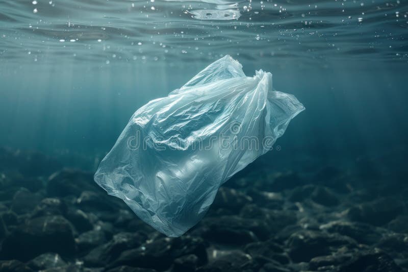 Plastic Bag Polluting Ocean Water Causing Environmental Damage Stock ...