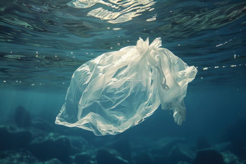 Plastic Bag Polluting Ocean Water Causing Environmental Damage Stock ...