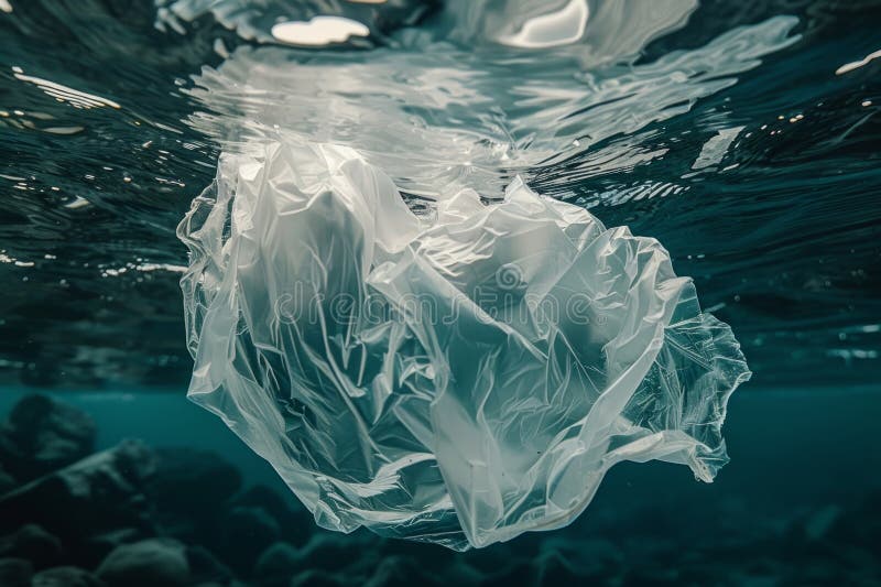 Plastic Bag Polluting Ocean Water Causing Environmental Damage Stock ...