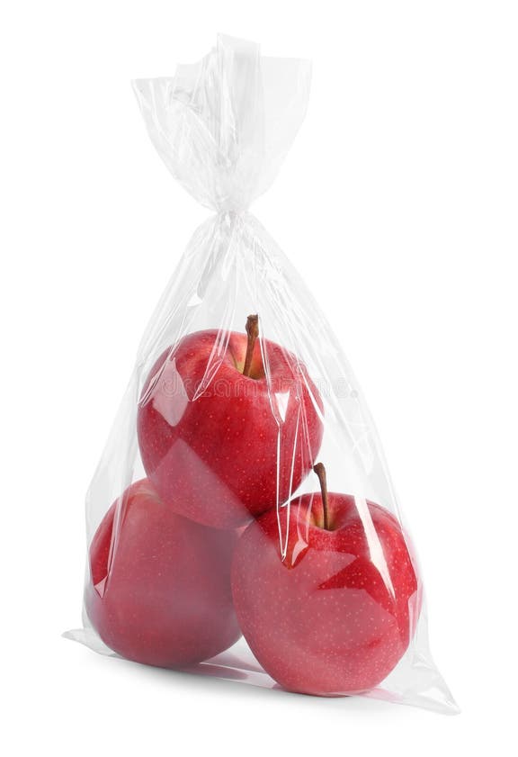 Plastic Bag with Red Apples Isolated on White Stock Photo - Image of ...