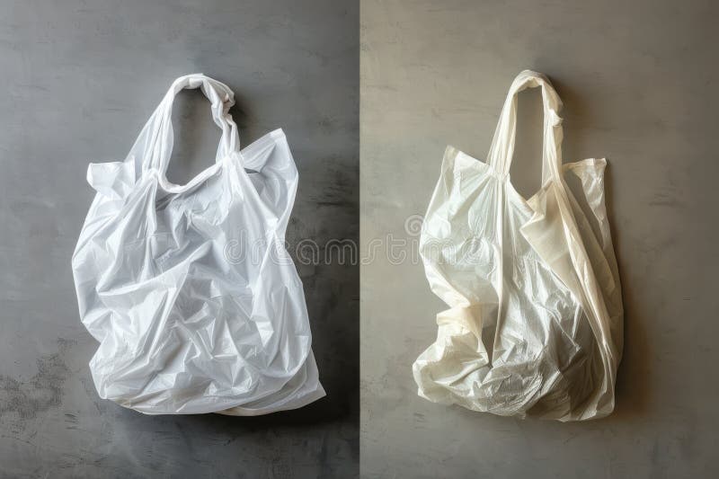 Plastic Bag Vs Eco Bag Isolated on the Grey Background, Biodegradable ...