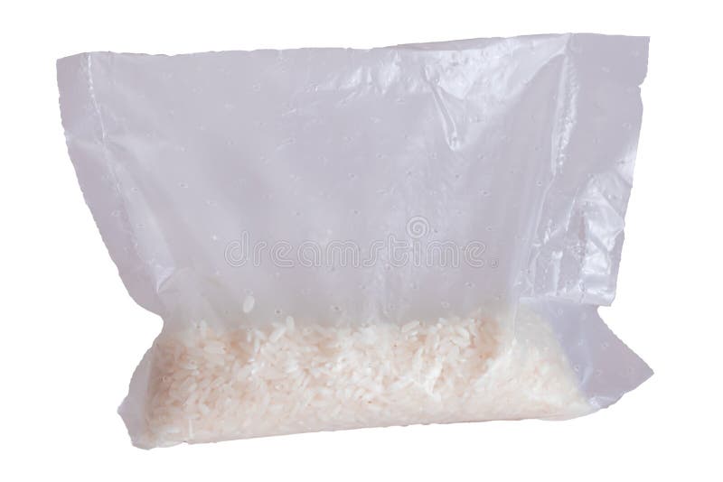 A Plastic Bag of White Long Grain Rice - Isolated on White Stock Photo ...