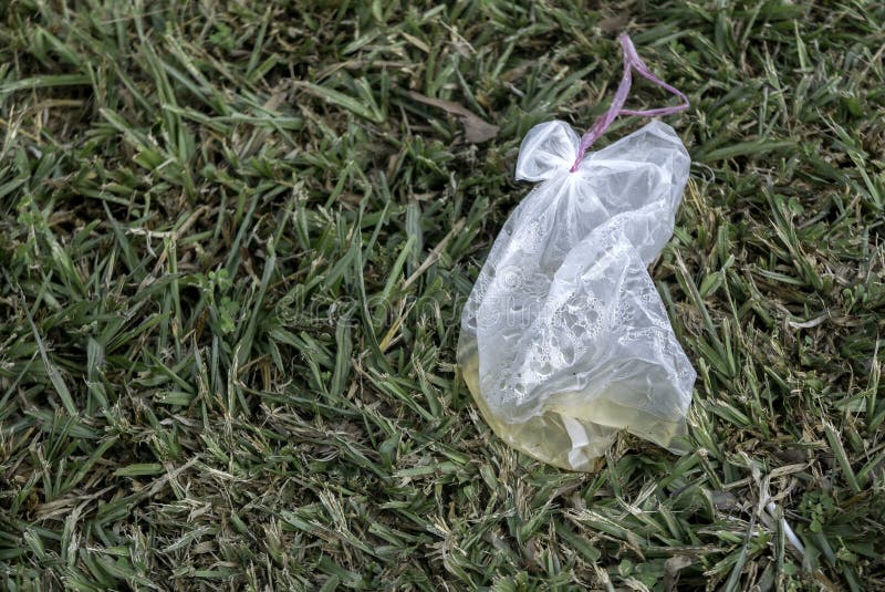 Plastic Bag with Yellow Liquid on Grass - Environmental Pollution ...