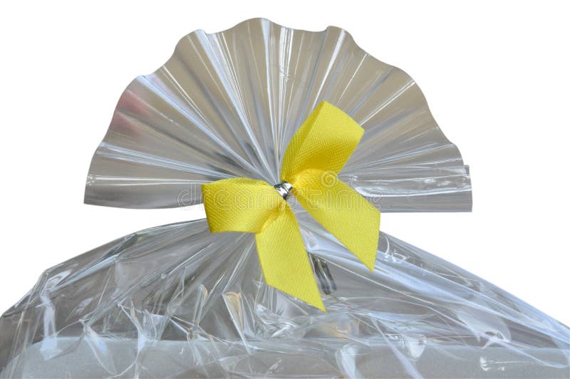 Plastic Bag with Yellow Ribbon Bow Stock Photo - Image of present ...