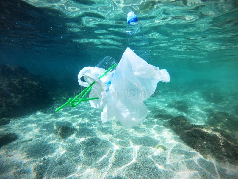 Plastic Bags with Bottles Pollution in Ocean Stock Image - Image of ...