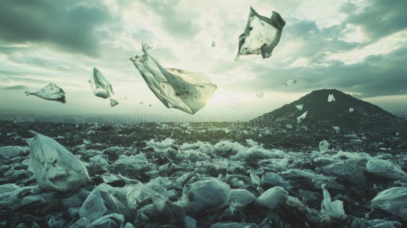 Plastic Bags Flying Over a Landfill Stock Illustration - Illustration ...