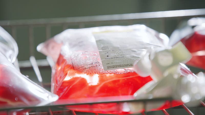 Plastic Bags Full of Red Liquid Inside a Pharmaceutical Manufacturing ...