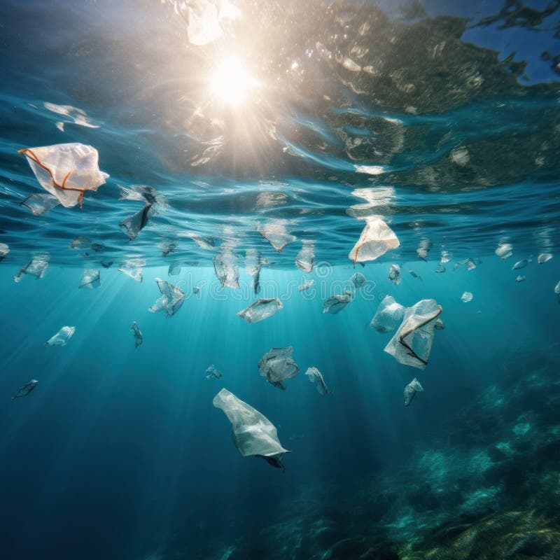 Plastic Bags Polluting the Oceans and Endangering Marine Life Stock ...
