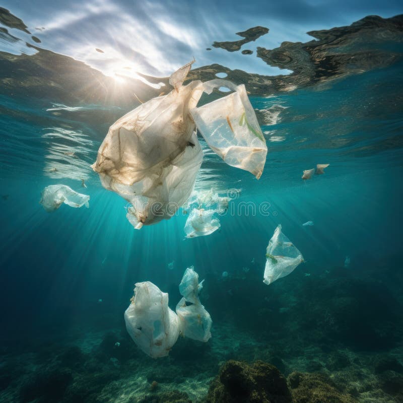 Plastic Bags Polluting the Oceans and Endangering Marine Life Stock ...