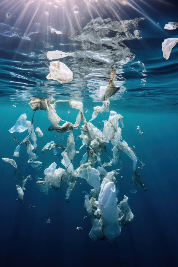 Plastic Bags Polluting the Oceans and Endangering Marine Life Stock ...
